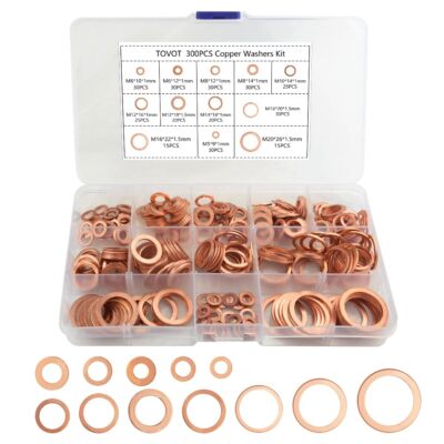 300PCS Copper Washers Assortment Set 8 Sizes Crush Washers Flat Washers ...