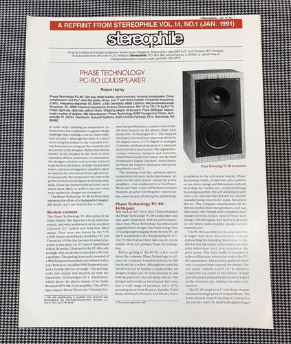 PHASE TECHNOLOGY PC-80 LOUDSPEAKER STEREOPHILE REVIEW ARTICLE J0728 | eBay