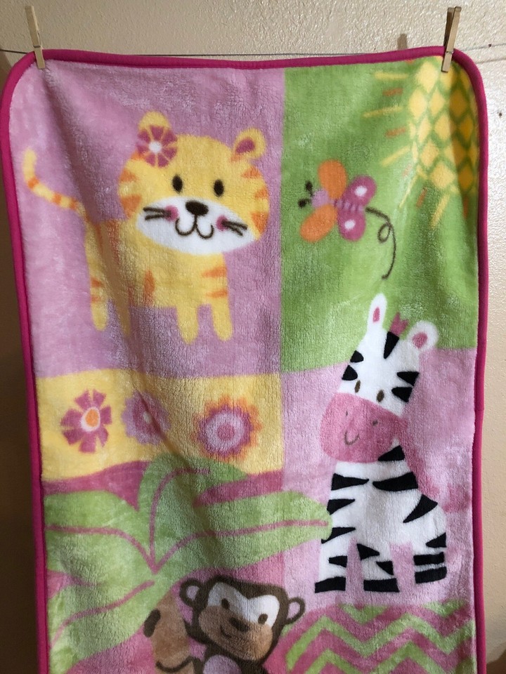 Garanimals Baby Blanket Girl Monkey Safari Jungle Blanket Zebra Plush ...