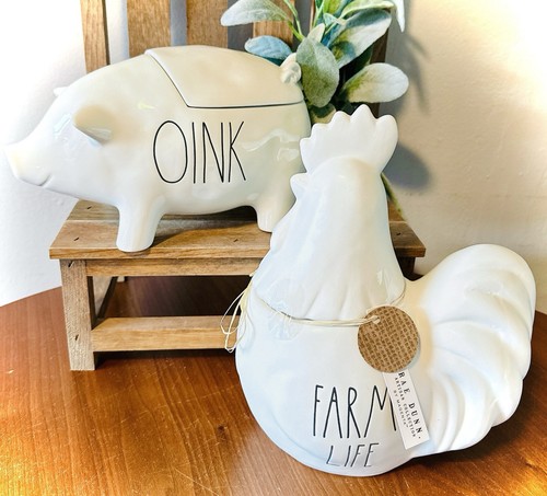 New Rae Dunn Farm Life Oink Rooster Chicken & Pig Canister Bundle ...