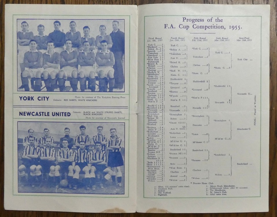 FA CUP SEMI FINAL FOOTBALL PROGRAMME YORK CITY v NEWCASTLE MARCH 1955 ...