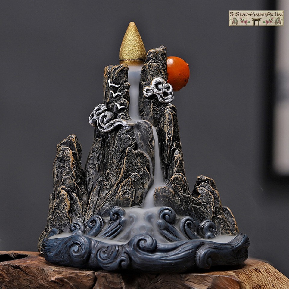 Big Backflow Incense Cones Burner Holder Village Mountain & Free Cones ...