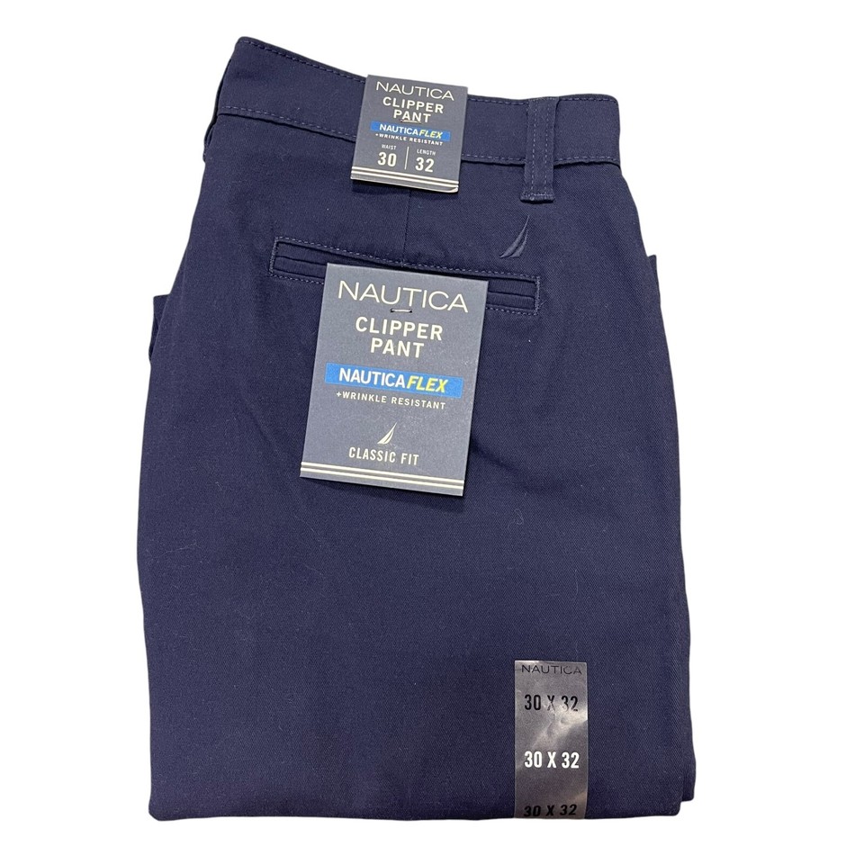 Nautica Men's Wrinkle Resistant Classic Fit Straight Stretch Cotton ...