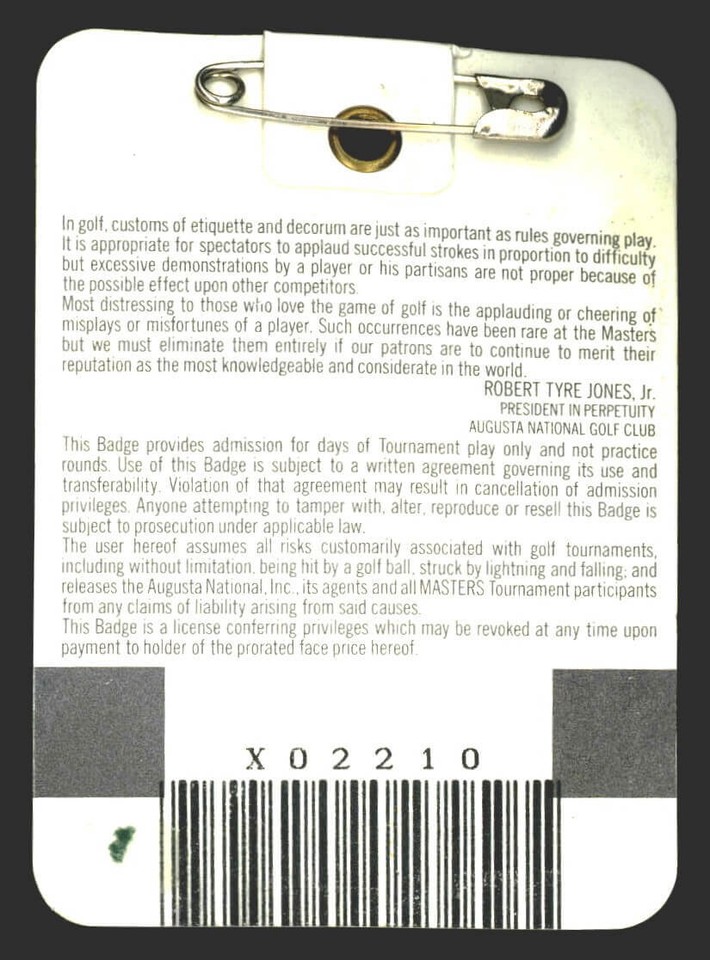 1995 The Masters Tiger Woods Debut Badge First Major Augusta Ticket | eBay