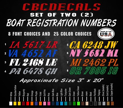 Jet Ski Registration Numbers (PAIR / Set of Two) Vinyl Decals 3" X 20 ...