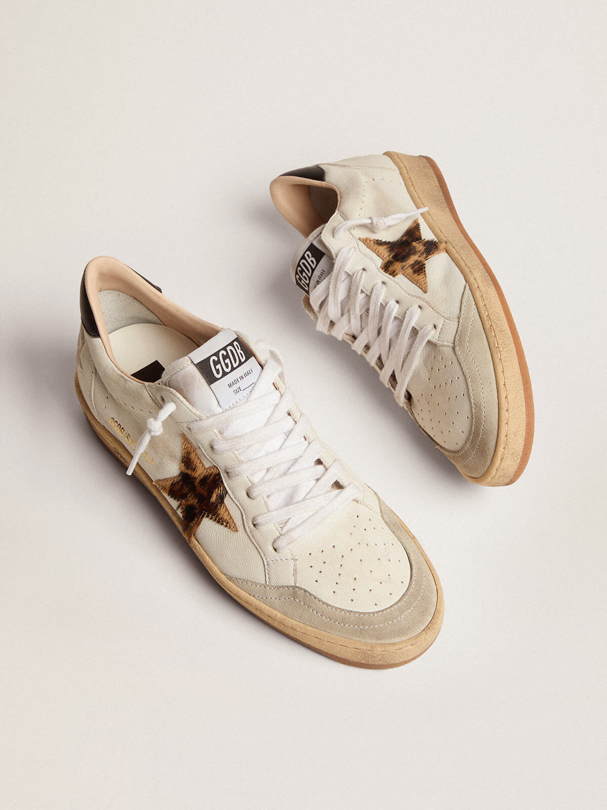 Golden Goose Ball Star with leopard print pony skin star Low Top ...