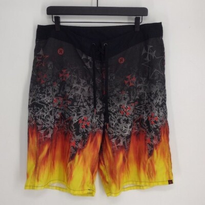Hurley Flames Cross Stars Black Red Summer Beach Boardshorts Mens W 36 ...