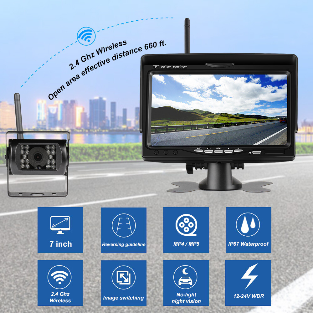 Wireless Backup Rear View Camera System Car 7" Monitor Night Vision For ...