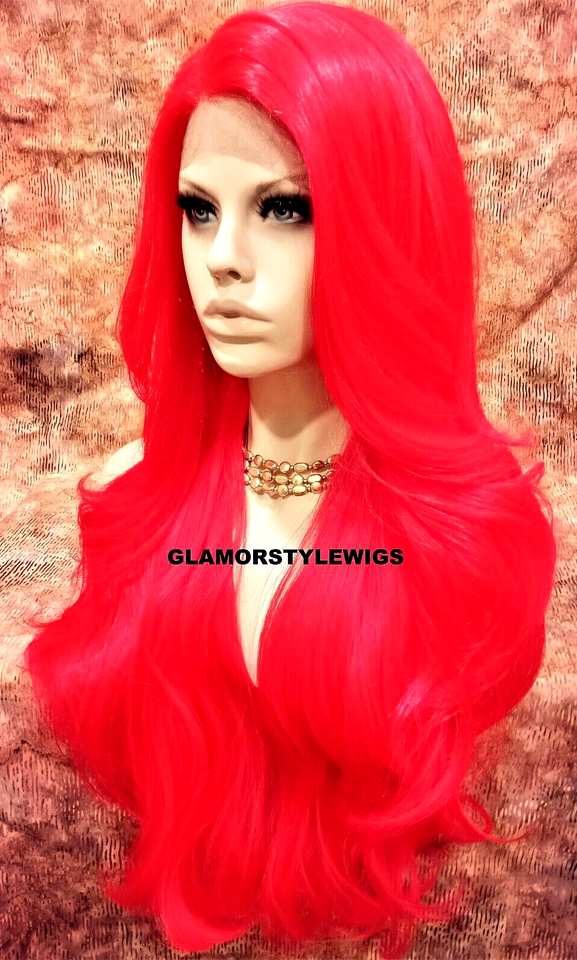 LACE FRONT FULL WIG LONG WAVY LAYERED SIDE PART VIVID RED HEAT OK NWT ...