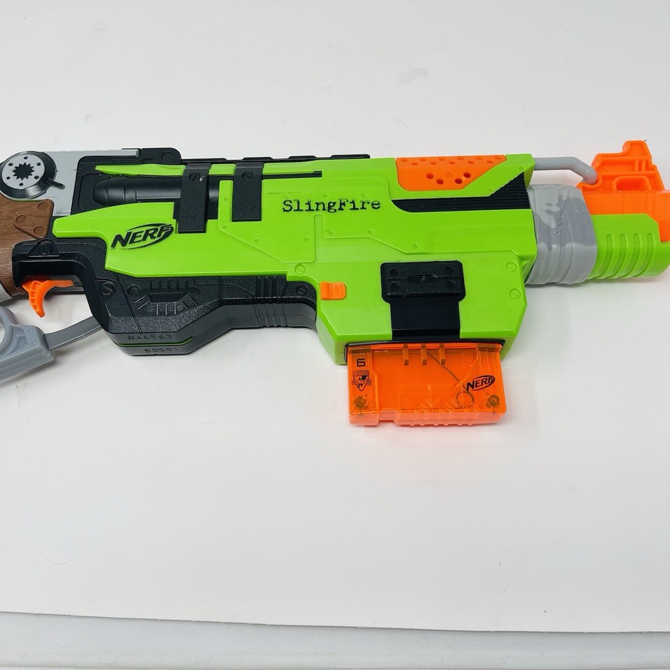 NERF Zombie Strike Slingfire Dart Gun Blaster Rifle Hasbro w/ 6 Round ...