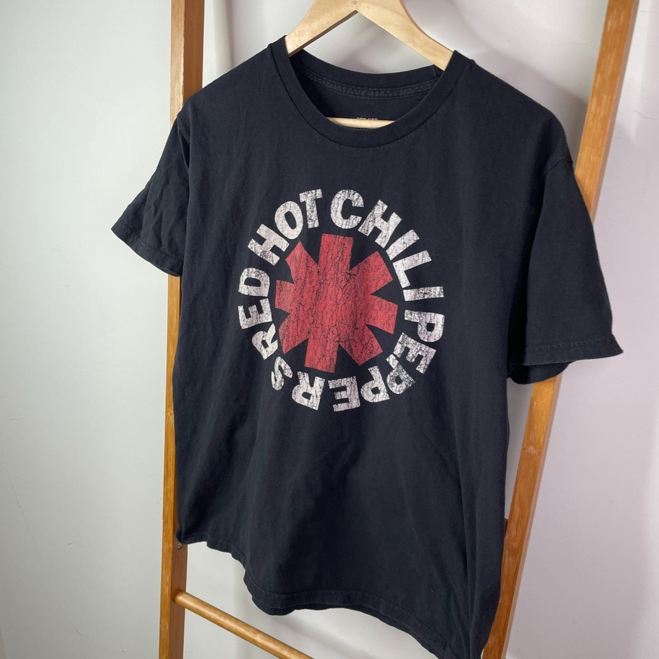 Red Hot Chili Peppers Shirt Mens Large Black Logo Print Cotton Crew ...