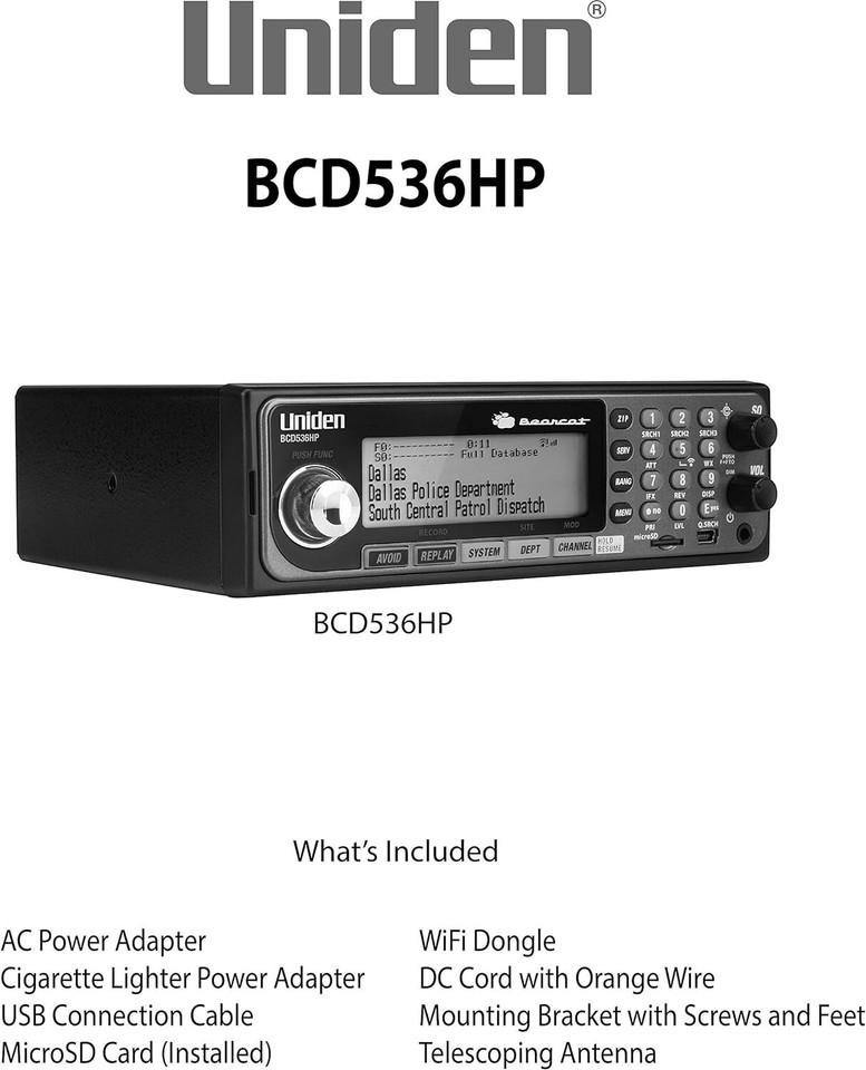 Uniden BCD536HP HomePatrol Series Digital Phase 2 Base/Mobile Scanner w ...