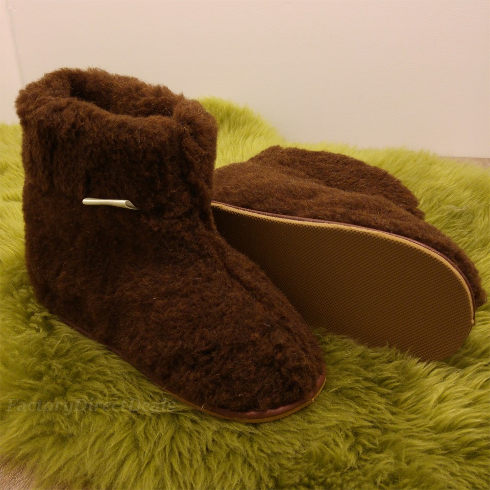 Hard Sole Natural Sheep Wool Boots Cozy Foot Slippers Sheepskin Womens ...