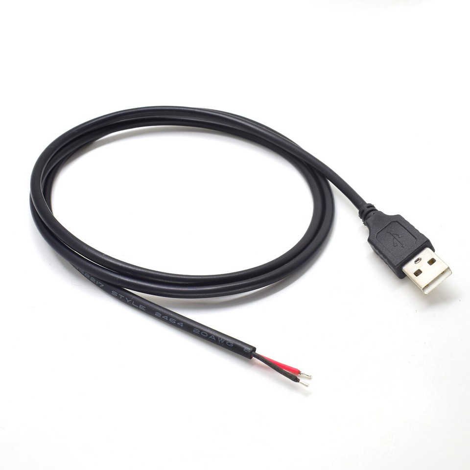 2pcs 3.3Ft 20AWG USB2.0 Male Plug 2pin Wire DIY USB Pigtail Cable 5A DC ...