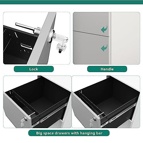 2-Drawer File Cabinet with Lock, Metal Mobile File Grey and White No ...
