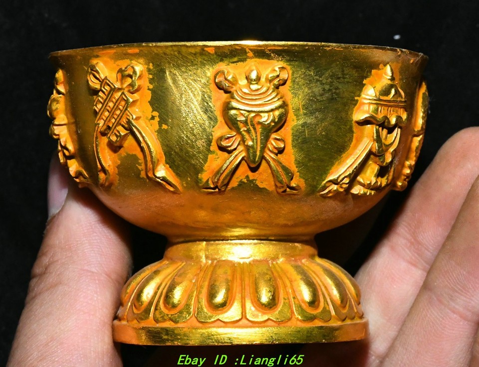 2,9 '' Alte Dynastie Bronze vergoldet 8 glückseliges Symbol trinken ...