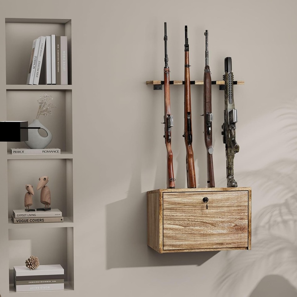 Wall-Mounted Gun Rack: Adjustable Display for 4 Rifles & 6 Handguns in ...