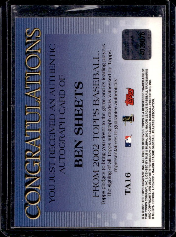 2002 Topps Certified Ben Sheets Auto Autograph #TA-RO Brewers | eBay