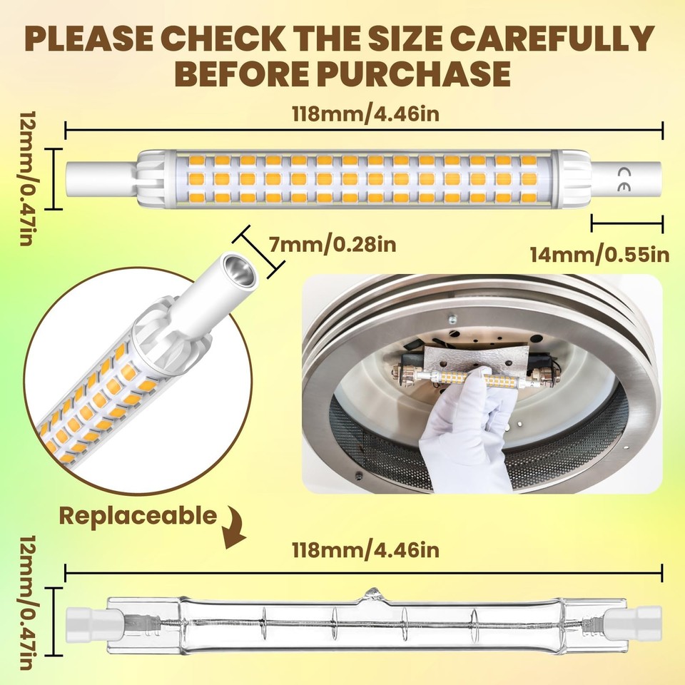 Bonlux R7S J118 LED Light Bulb, 118mm 10W T3 J Type Linear Double Ended ...