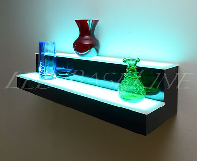 18" 2 Step WALL-MOUNT LED LIGHTED BAR SHELF, Home/Bar Liquor Bottle ...