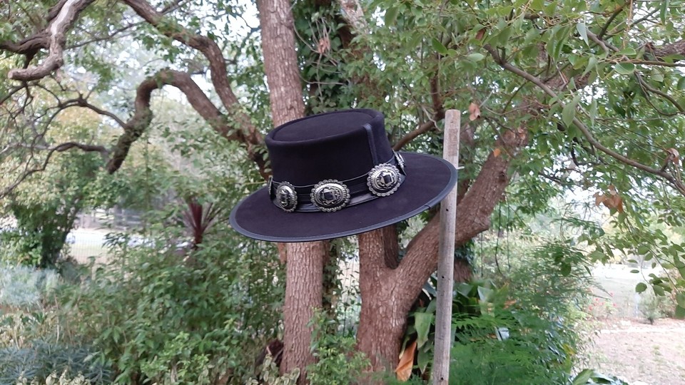 BLACK SUEDE LEATHER HAND CRAFTED STEVIE RAY VAUGHAN TRIBUTE HAT VINTAGE ...