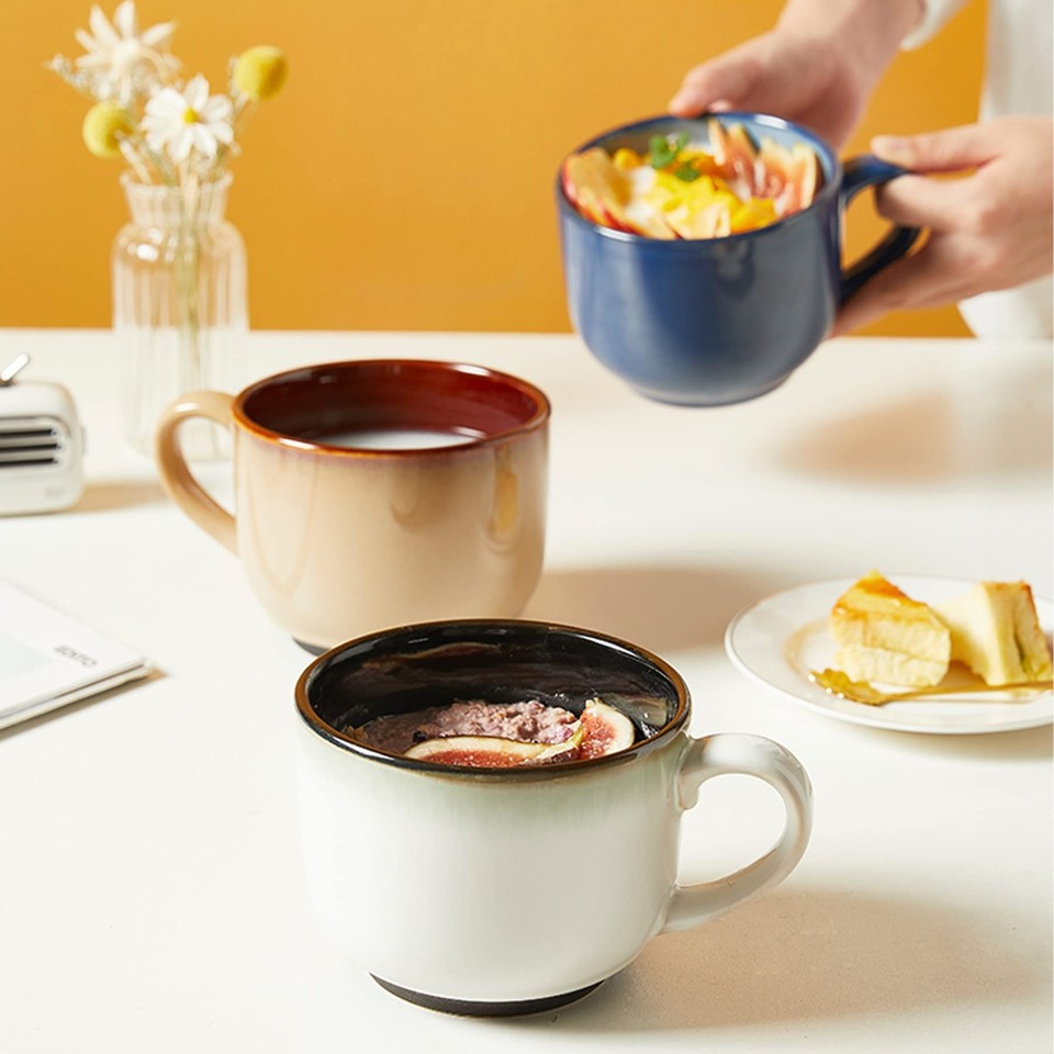 Extra Large Oatmeal Porcelain Mug With Handle 24 Oz Wide Coffee Mug ...