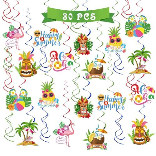 Hello Summer Hanging Swirls Streamers Foil Ceiling Luau Hawaii Party ...