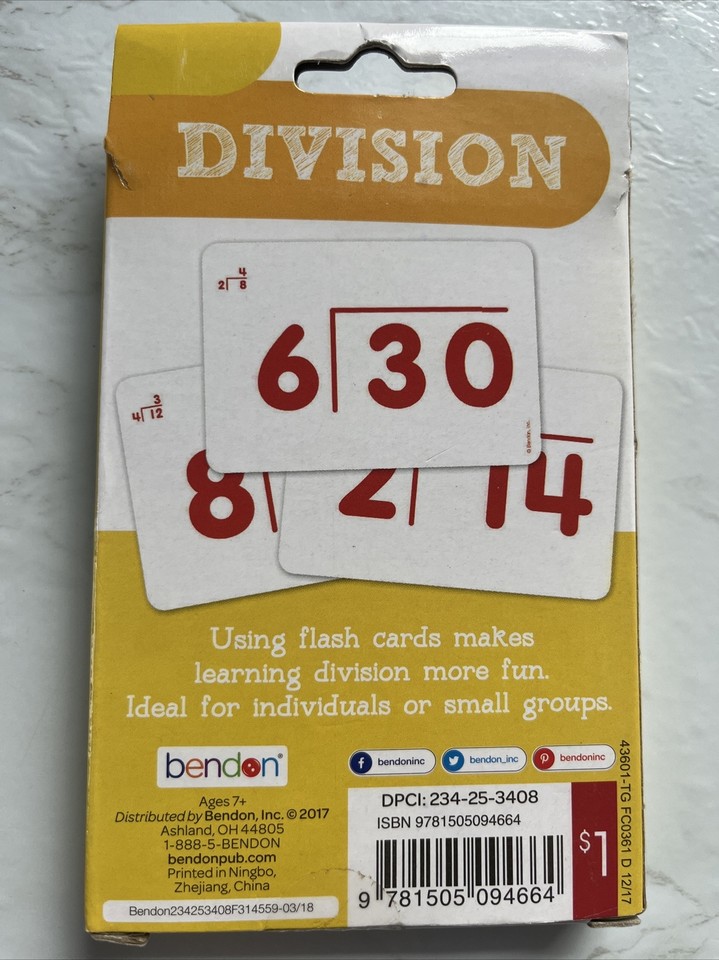 Bendon Math Division Flash Cards Age 7+ 36 Double-Sided Cards | eBay