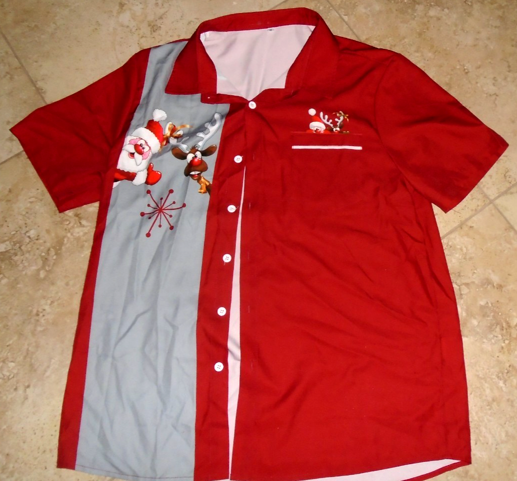 NEW Santa & Rudolph the Red Nose Reindeer Christmas Button Front Shirt ...