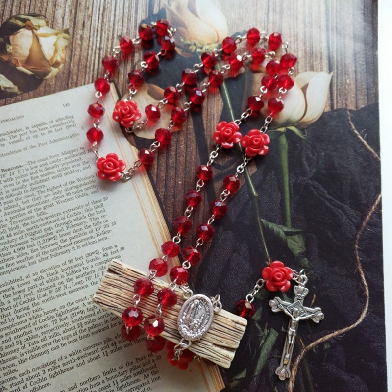 Rose Rosary Catholic Necklace Crucifix Pendant Crucifix Prayer ...