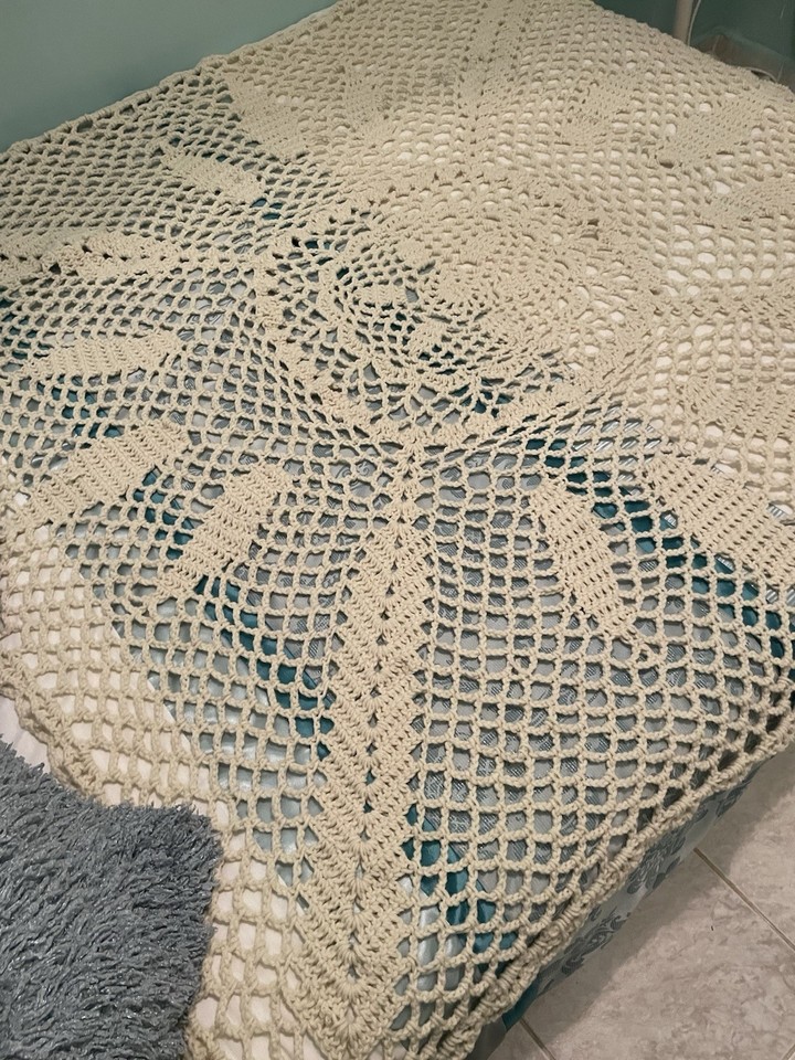Handmade Cream Crochet Bedspread Throw Blanket | eBay UK
