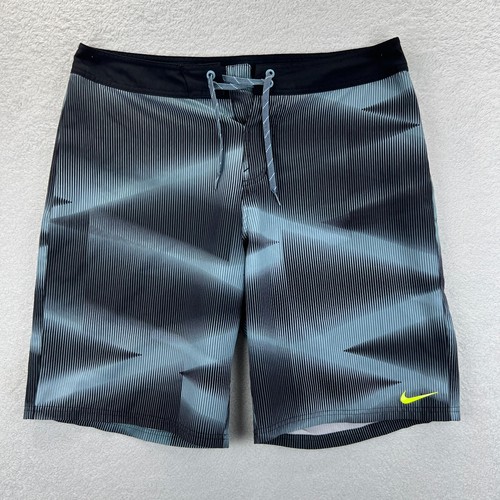 Nike Men's Black/Blue Geo Stripe Print Unlined Swim Trunks Board Shorts ...