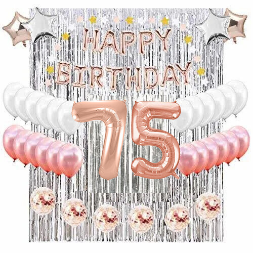 75th Birthday Complete Rose Gold & Silver Balloon Party Decoration ...