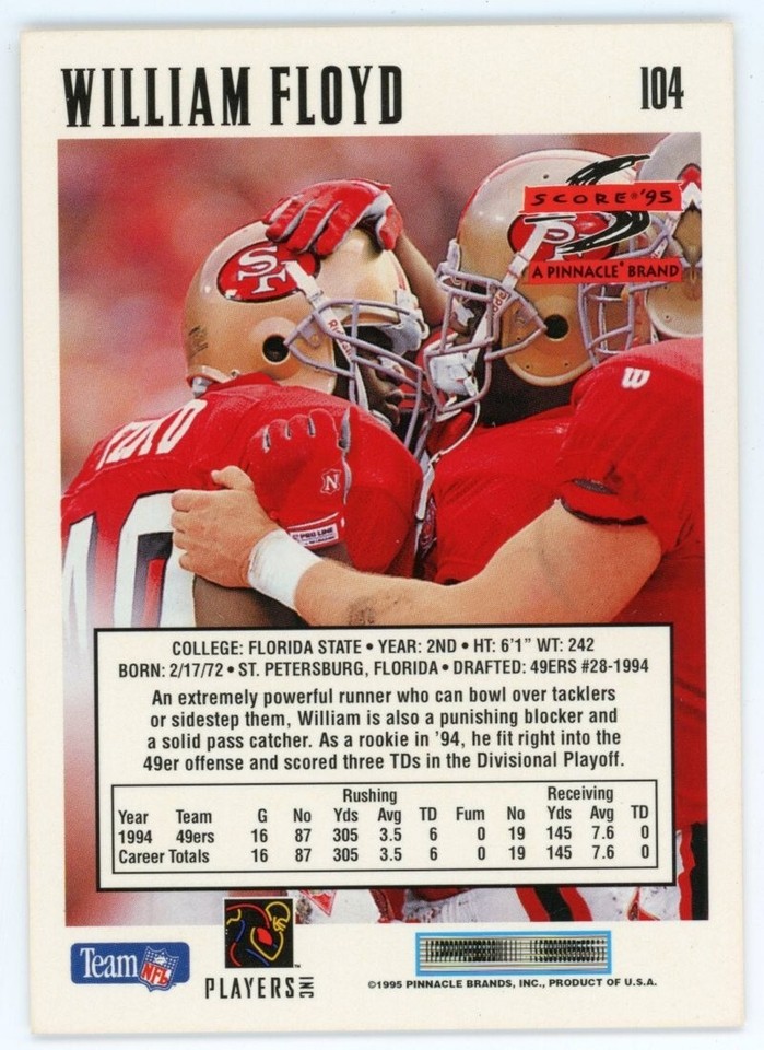 1995 Score Football Card #104 William Floyd | eBay