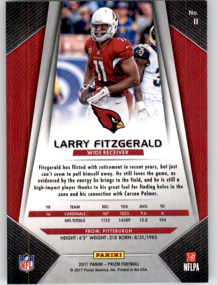 2017 Prizm Larry Fitzgerald NFL PWE Base Card Cardinals #11 | eBay