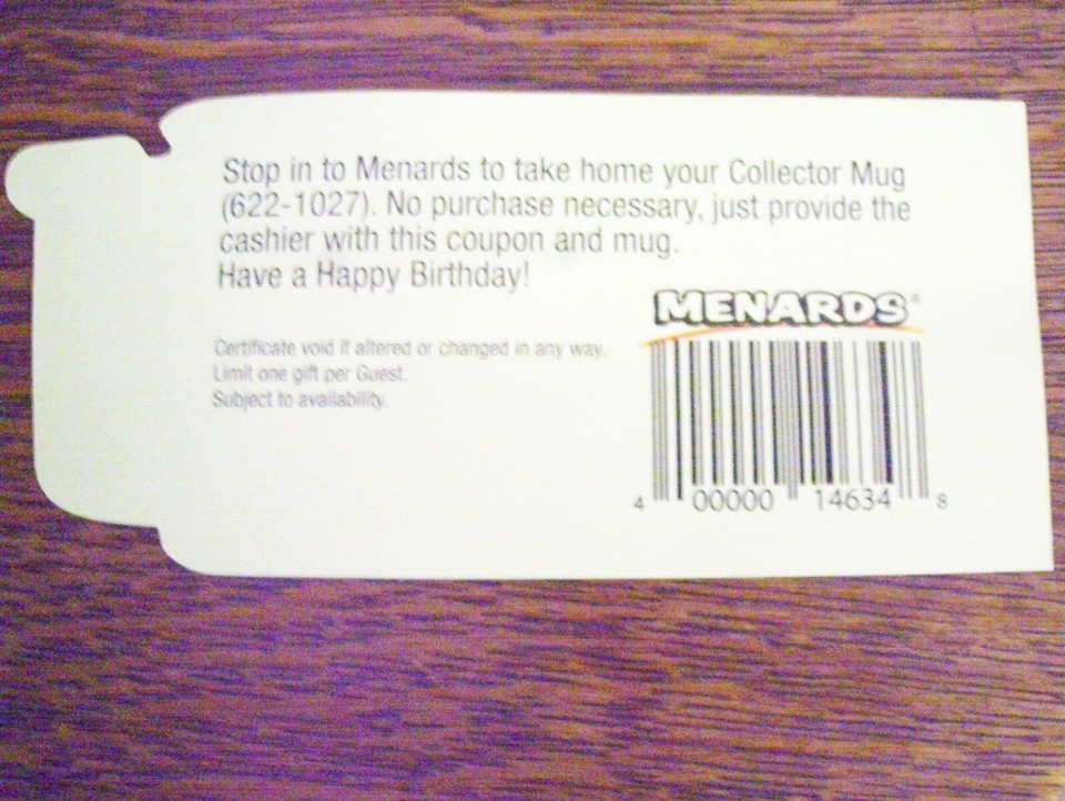 Menards 14 oz Coffee Mug Free Store Coupon 744076967194| eBay