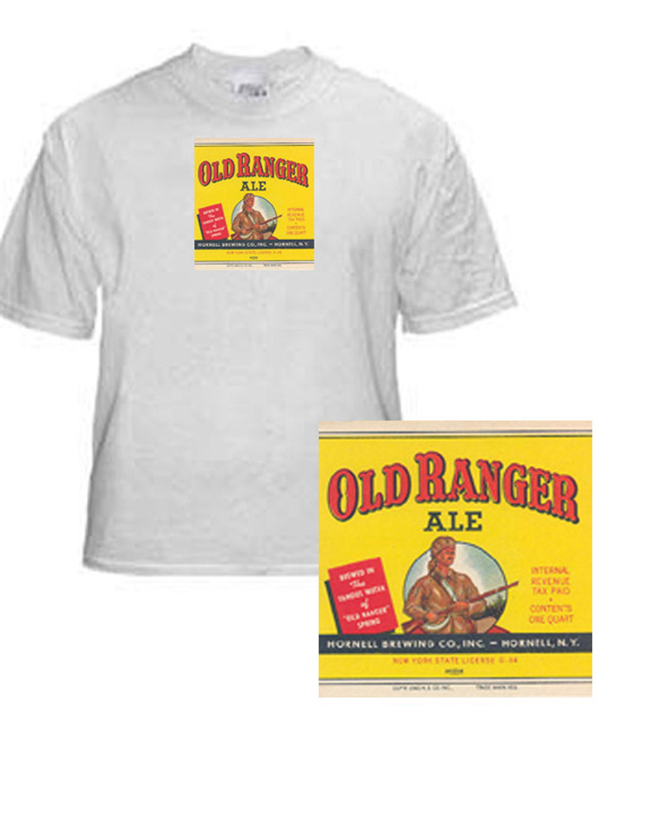 HORNELL BREWING OLD RANGER BEER LABEL T SHIRT HORNELL NY SMALL ...
