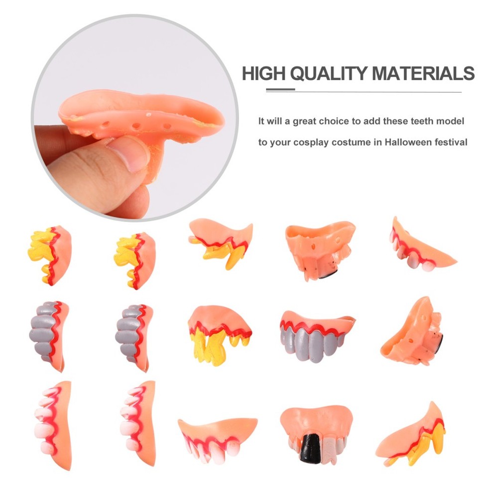 12 Pcs Silicone Fake Teeth Halloween Funny Zombie Teeth Denture Props ...