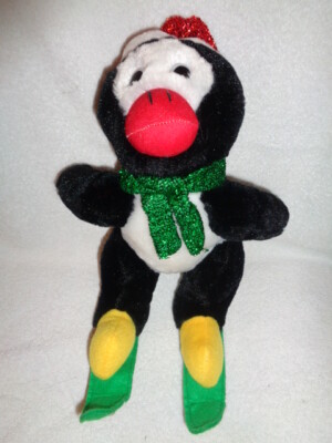 Penguin Skiing Christmas 10" stuffed plush toy K&K Sales wearing green ...