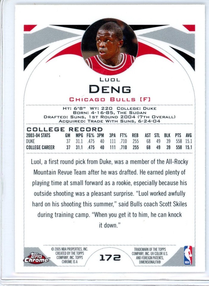 2004-05 Topps Chrome Luol Deng #172 Rookie Card Sweet Condition! | eBay