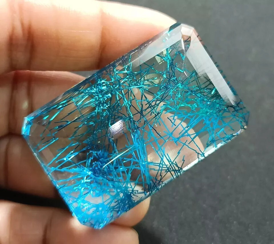 EMERALD Cut Blue Rutilated Quartz Natural 168-170Ct Loose Gemstone ...