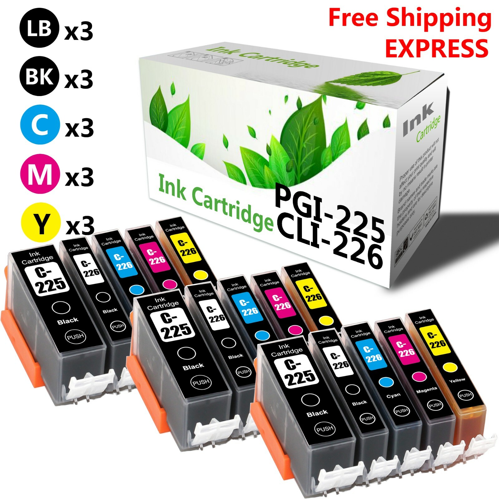 15pk Ink Cartridge Set for Canon PGI 225 PGI-225 CLI 226PIXMA MG5120 ...