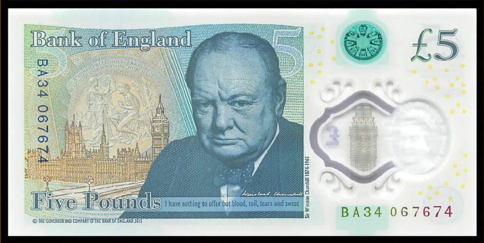 5 Pounds Great Britain England Banknote.5 British pounds GBP 2015 QEll ...