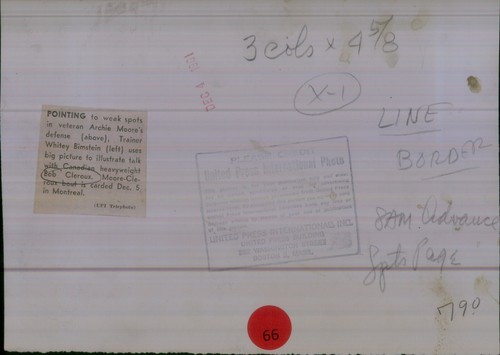 LG810 1961 Wire Photo ARCHIE MOORE WHITEY BIMSTEIN BOB CLEROUX Boxing ...