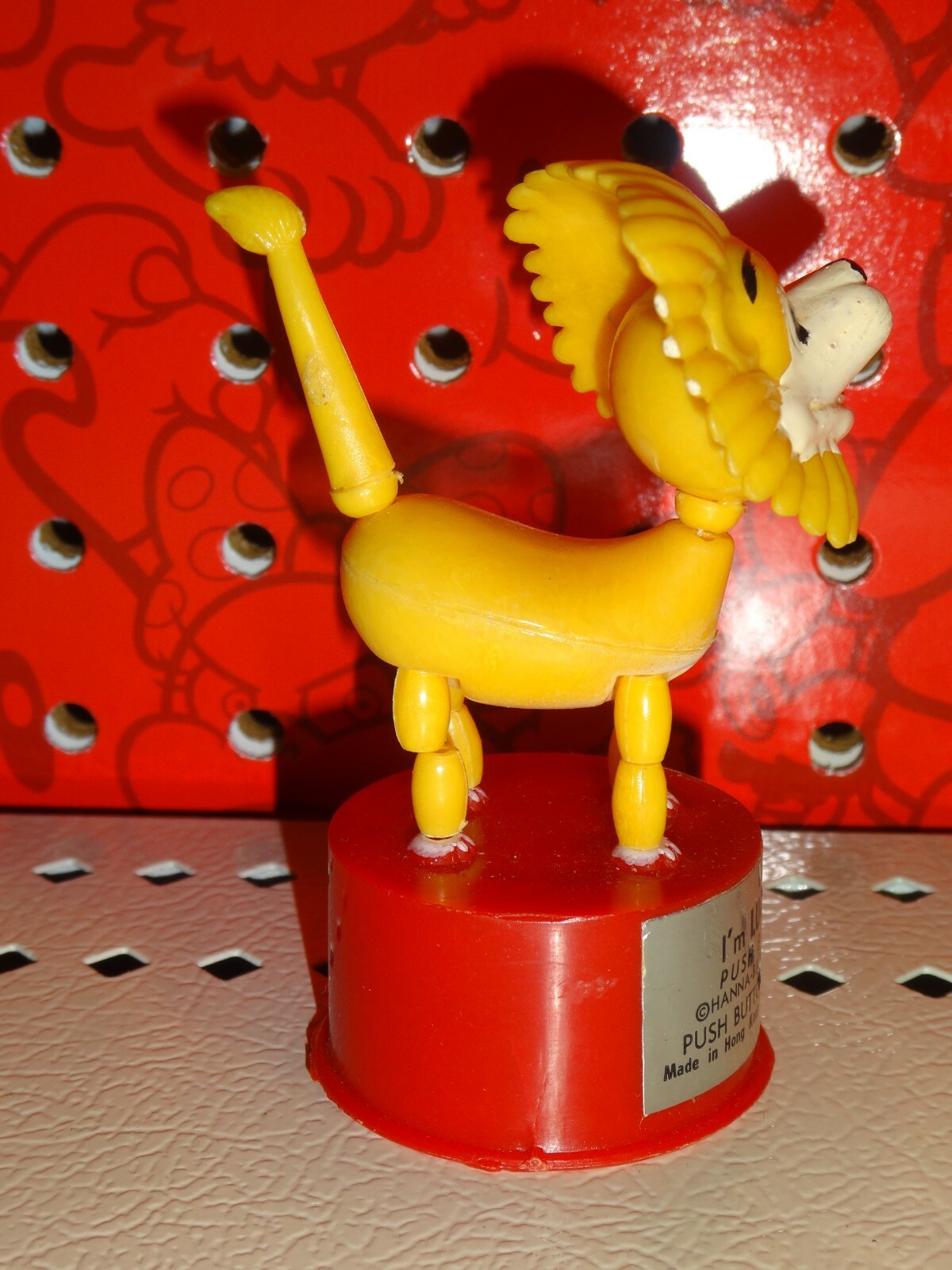 Vintage Kohner Bros Push Button Toy Lucky the Lion 3.5" tall wild cat ...