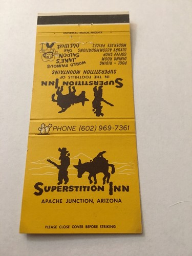 Vintage Matchbook Cover Matchcover Superstition Inn Apache Junction AZ ...
