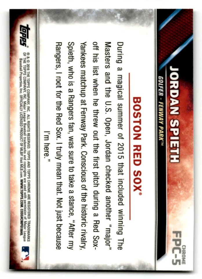 2016 Topps Jordan Spieth REFRACTOR Boston Red Sox Baseball Card | eBay