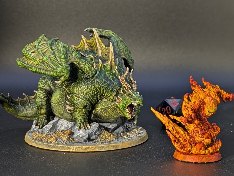 Hand Painted Green Dragon & Fire Elemental Miniature Set – DnD ...
