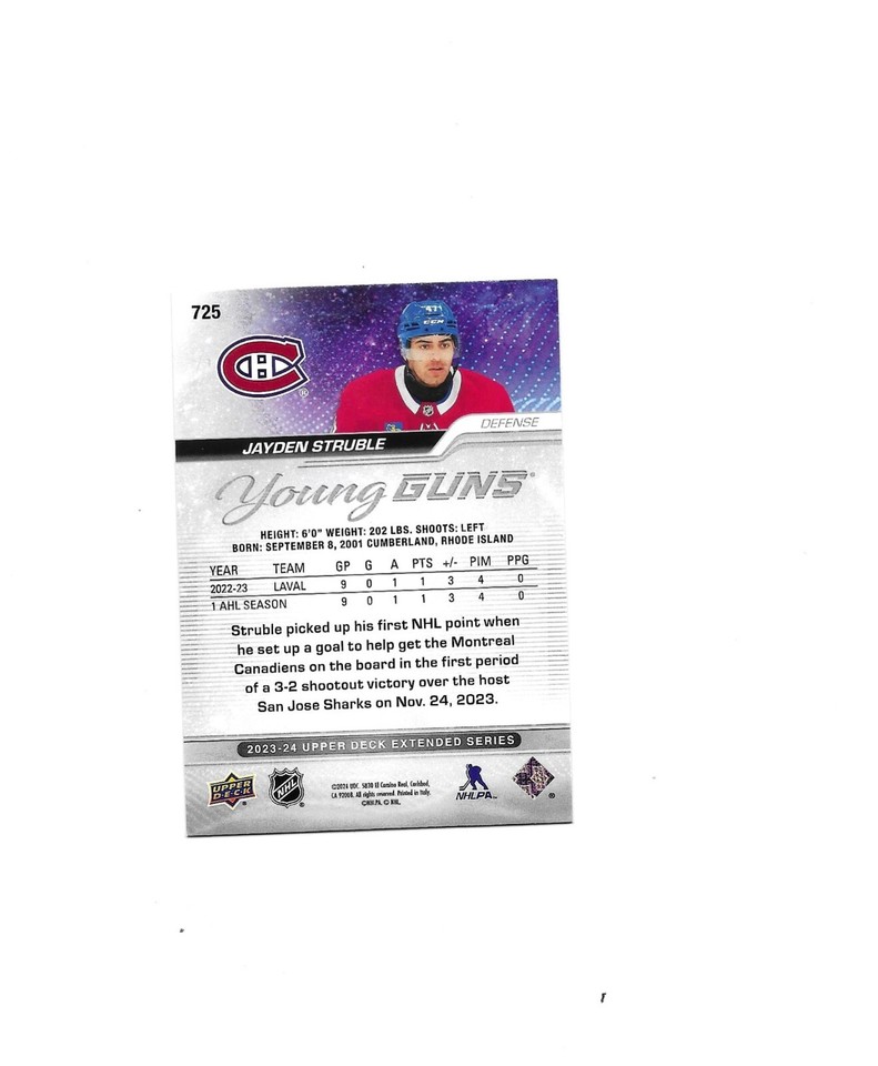2023-24 Upper Deck Extended Young Guns Silver Outburst #725 Jayden ...