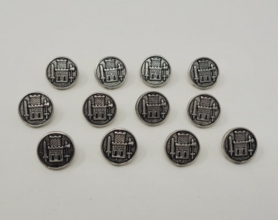 12 pcs Medieval Castle Round Silver Plastic Craft Sewing Shank Buttons ...